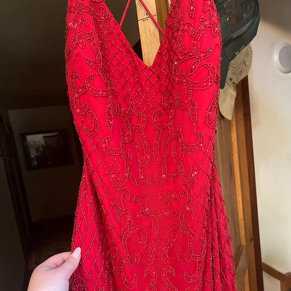 Dresses | Red Beaded Prom Dress | Poshmark